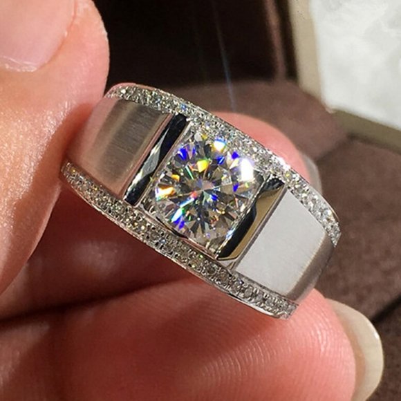 Accessories | New Mens 925 Silver Round Diamond Wide Band Ring | Poshmark